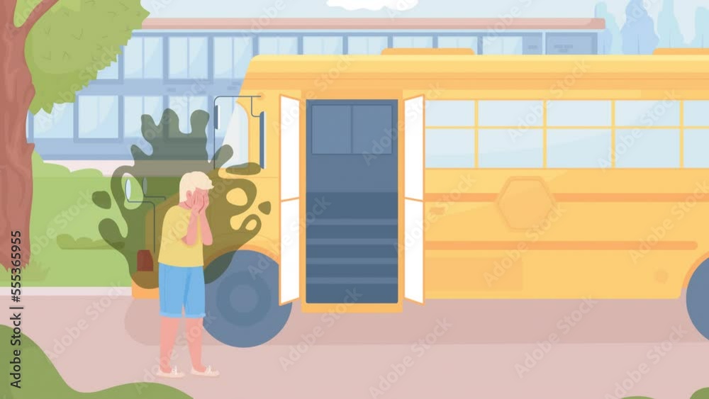 Animated fear of school illustration. Child panic disorder. Crying kid ...