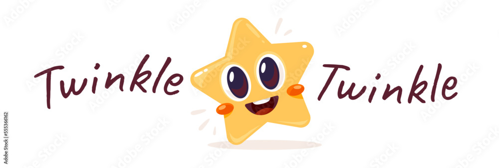 Vector child illustration of smile yellow star with word on white color ...