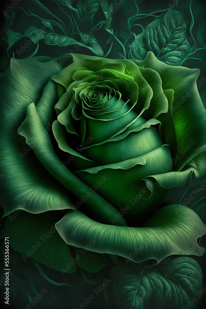 Beautiful Realistic Green Rose, closeup view, art graphic wallpaper ...
