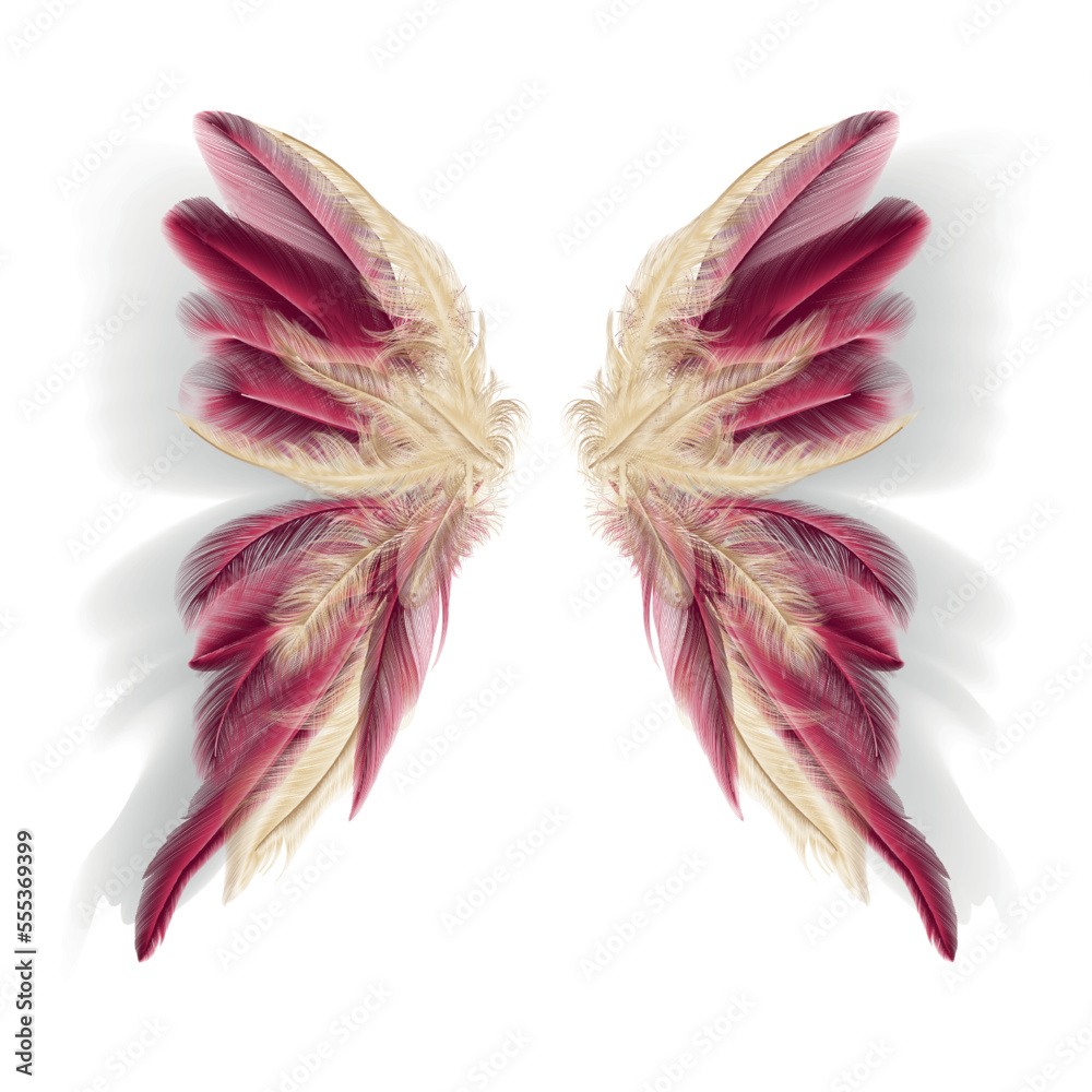 Butterfly wings with feathers. Modern abstract art Gold and Viva ...