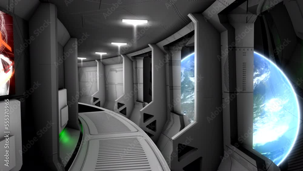 3D Animation of spaceship corridor hi-res concept, modern and advanced ...