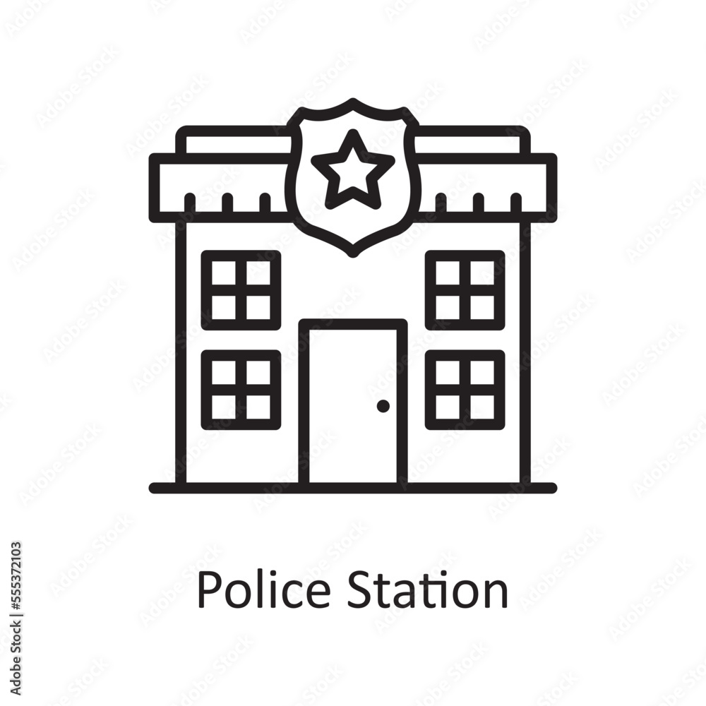 Police station Vector Outline Icon Design illustration. Law Enforcement ...