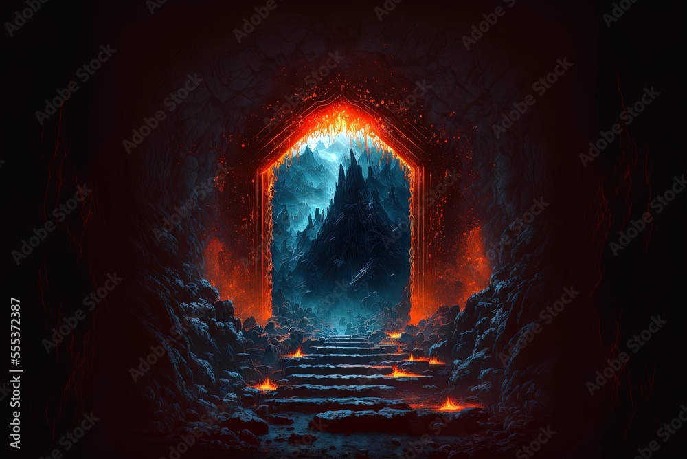 A raster graphic of a terrible dungeon in a rock hot tunnel caused by ...