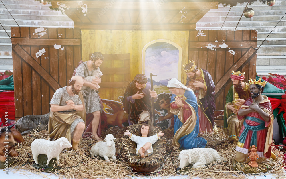 Statuettes of Mary, Joseph and baby Jesus,The birthday of Jesus is a ...