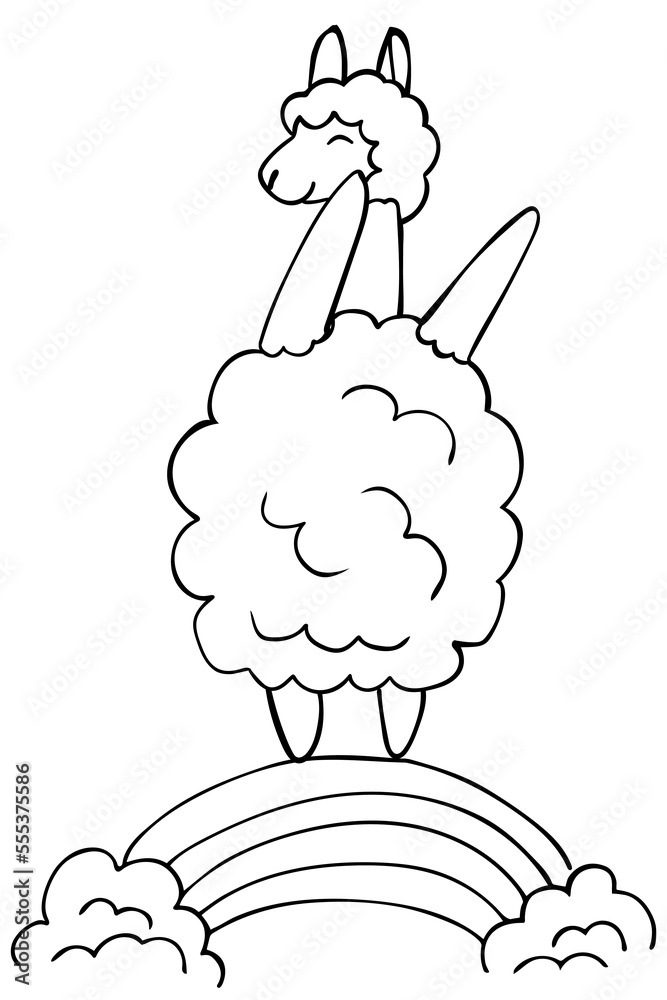 Cute lama stands on the rainbow isolated on white background. Perfect ...