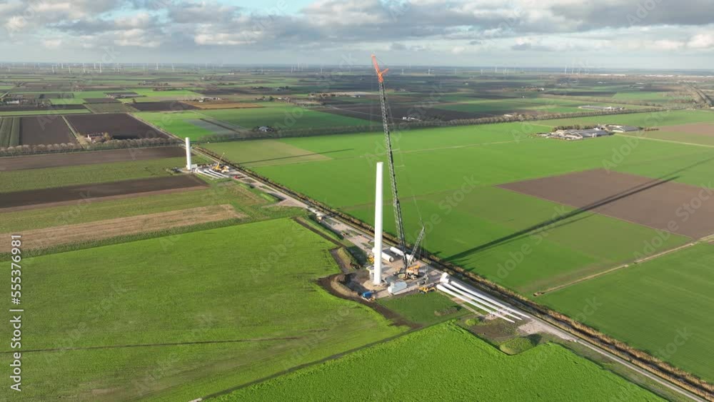 Building process of wind turbine windmill construction with cranes ...