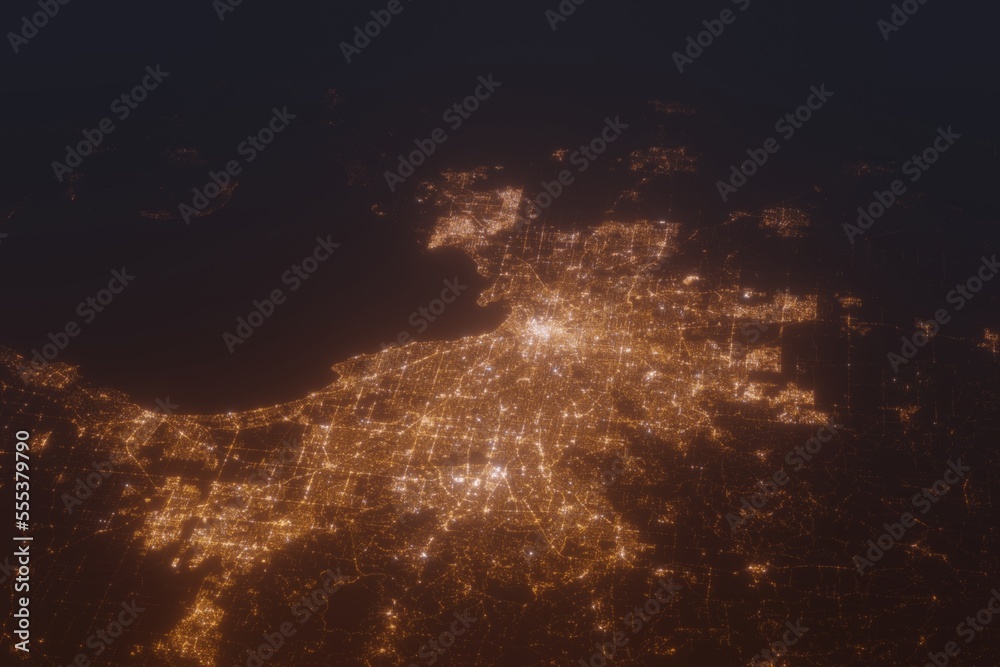 Aerial shot on Melbourne (Australia) at night, view from east ...