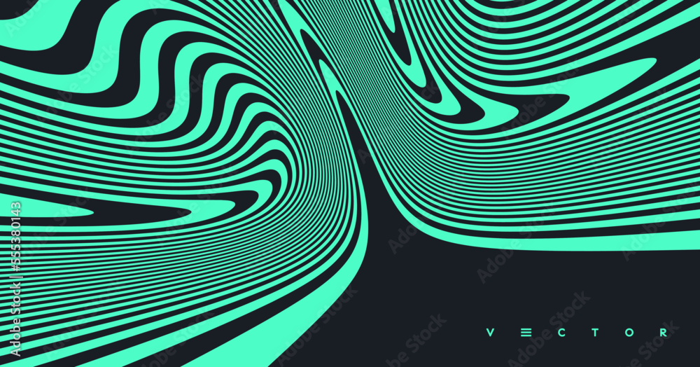 Psychedelic pattern with melting and distorting lines. The geometric background by stripes. 3d ...