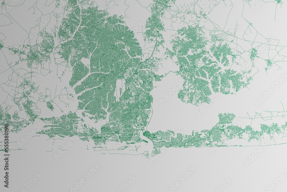 Map of the streets of Lagos (Nigeria) made with green lines on white ...