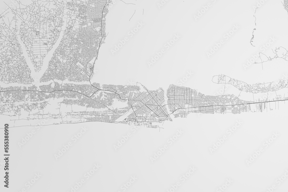 Map of the streets of Cotonou (Benin) on white background. 3d render ...