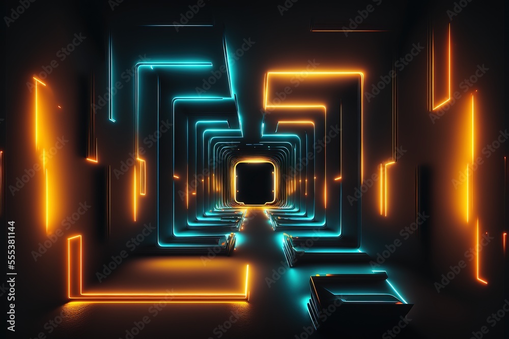 Abstract light tunnel, corridor with neon light. Hi-tech sci-fi ...