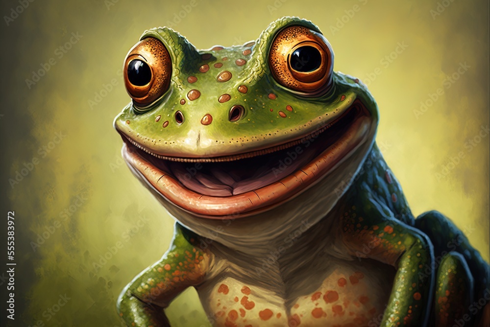 Cartoon frog with a smile, painted by hand. Generative AI Stock ...