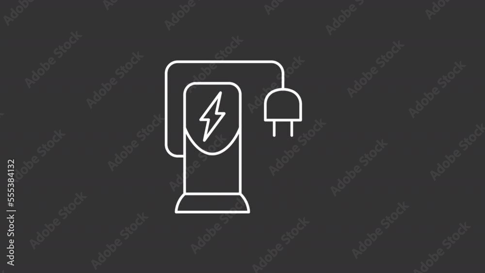 Animated EVSE white line icon. Charger from above. Charging station for ...
