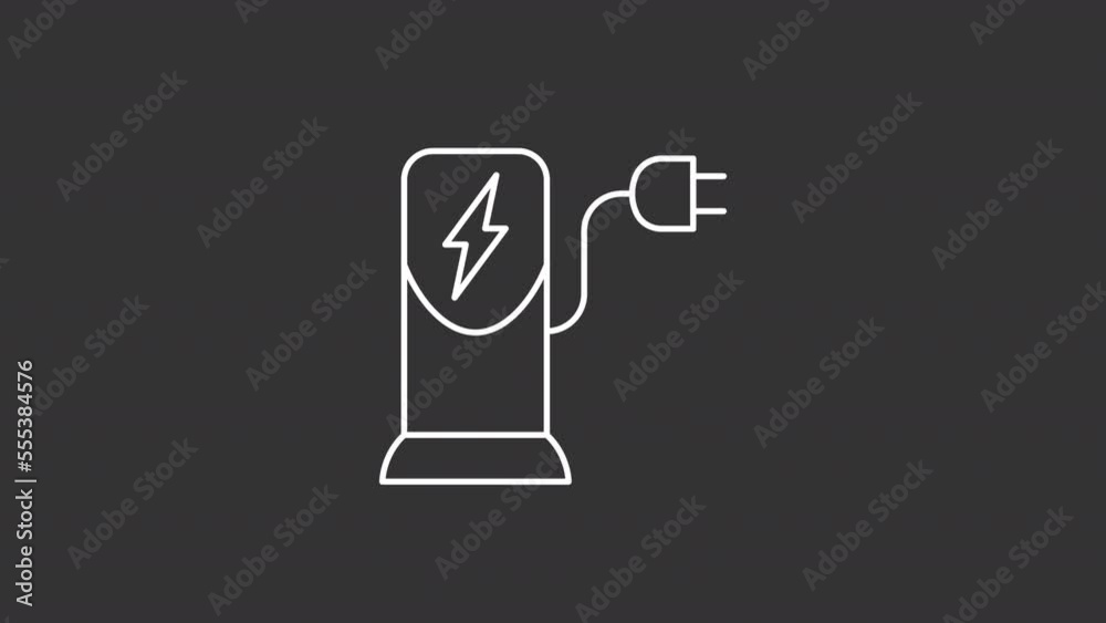 Animated charge site white line icon. Transmitting power from side. EV ...