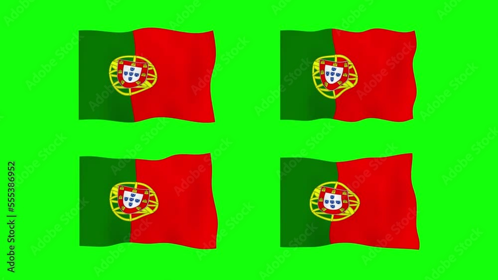 Portugal Waving Flag 2D Animation on Green Screen Background. Looping ...