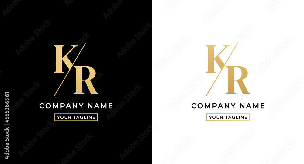 KR logo letter or KR letter logo vector on white and black background ...