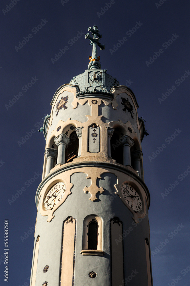 Blue church Bratislava, slovakia. With a blue sky at the background and ...