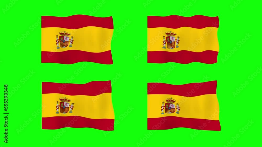 Spain Waving Flag 2D Animation on Green Screen Background. Looping ...