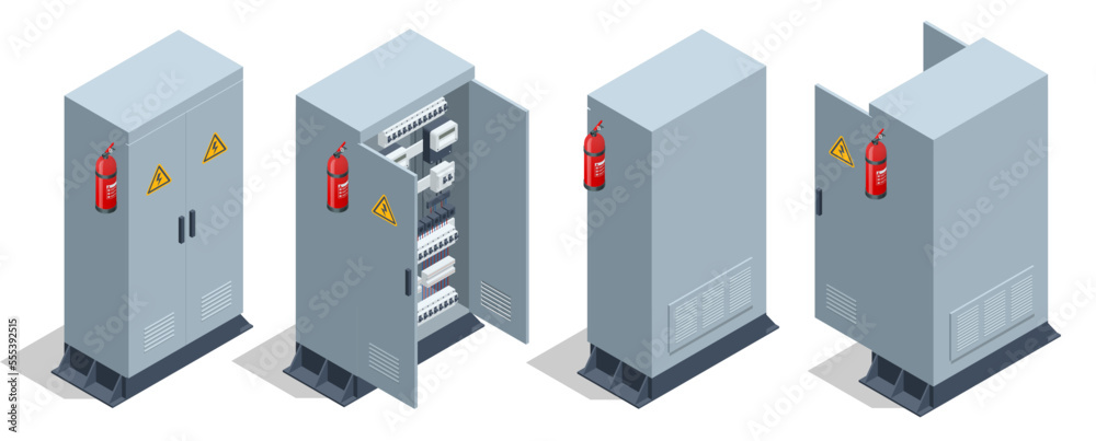Isometric Electric switchboard. Transformer. Distribution board ...