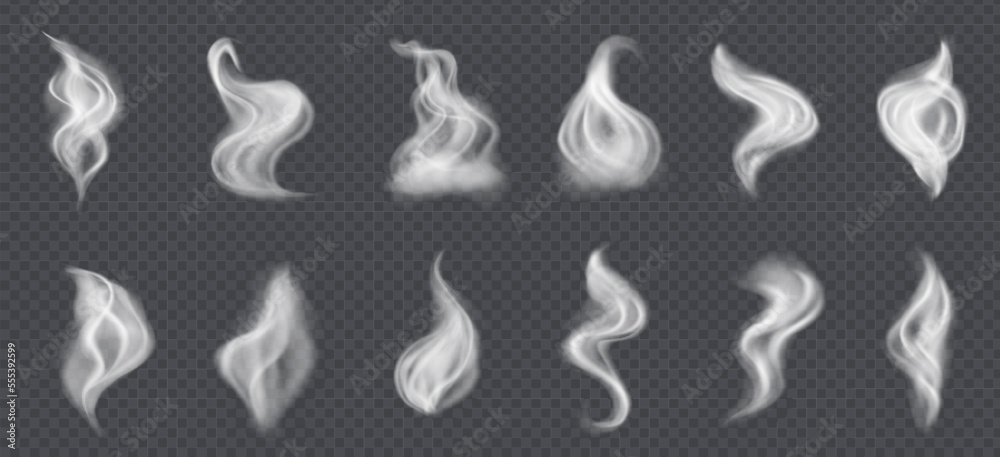Smoke vector collection, isolated, transparent background. White dust ...