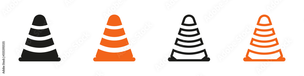 Orange cone road. Road illustration. Traffic simple icon. Border vector ...