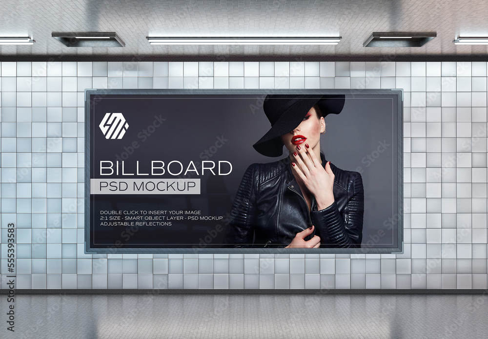 Panoramic Billboard on Underground Subway Wall Mockup Stock Template ...