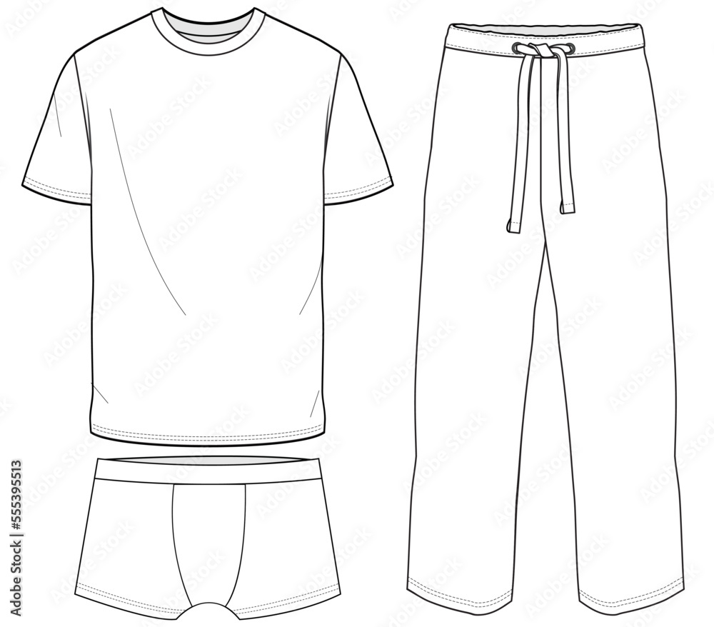 mens short sleeve crew neck t shirt and drawstring waist long pant flat ...