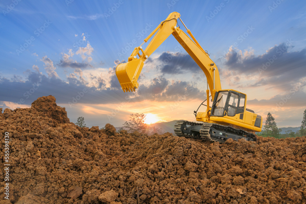 Poster Crawler Excavators are bucket lift up in the construction site ...