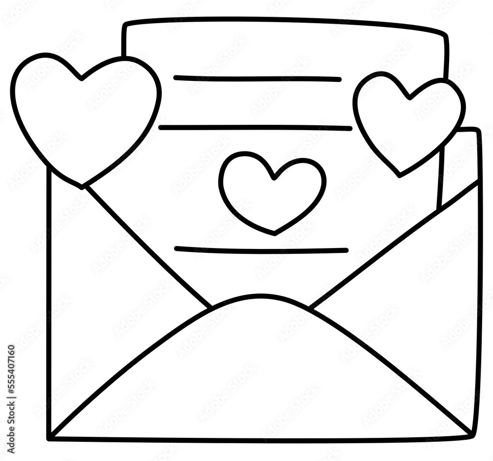 Heart envelope love letter outline doodle Stock Illustration | Adobe Stock