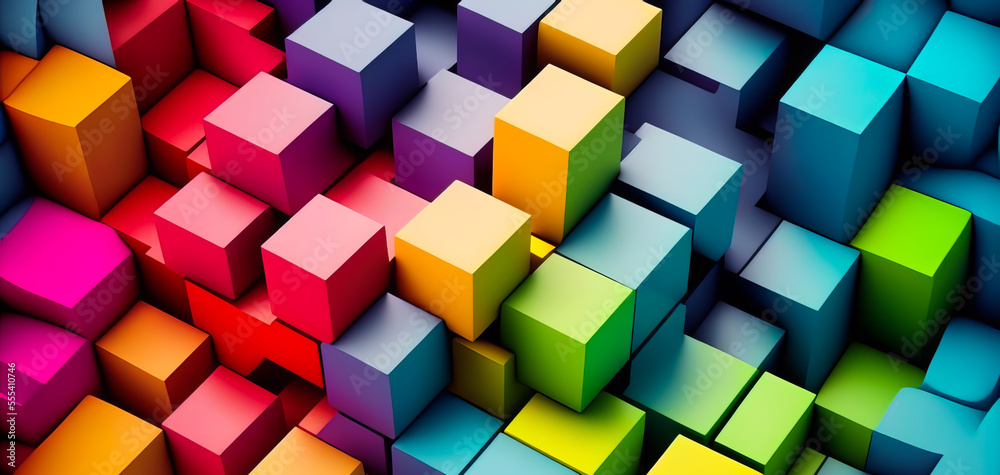 Abstract rainbow cubic background. Abstract background of colorful rainbow cubes. Generative AI ...