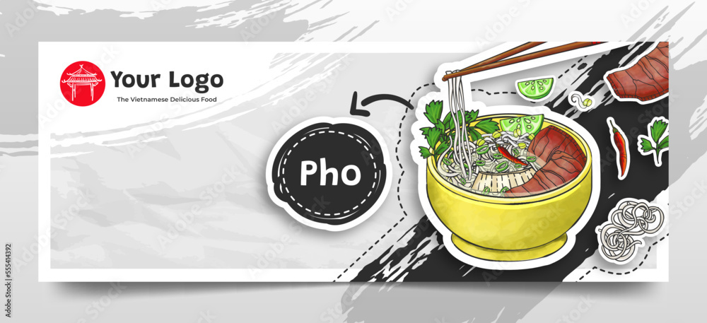 Doodle Hand Drawn Pho as The Vietnamese Food Social Media Header ...