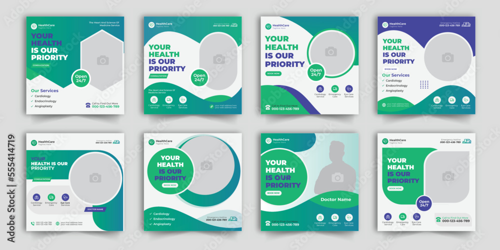 Medical healthcare service Social Media Post Template, hospital clinic ...