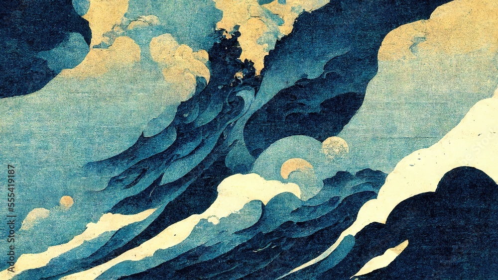 Raging waves in the wind, generated by modern, retro, traditional and ...