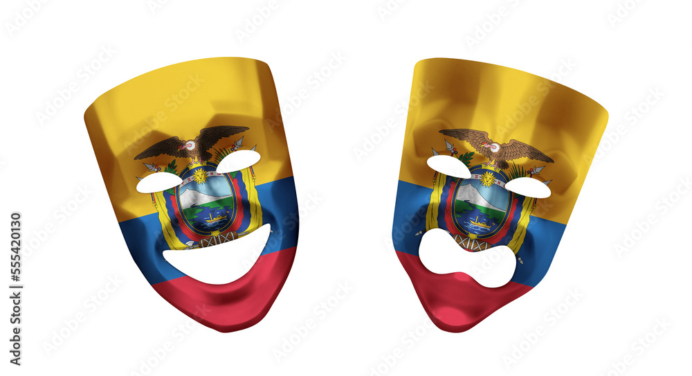 Theater masks in colors of national flag on white background. Ecuador ...