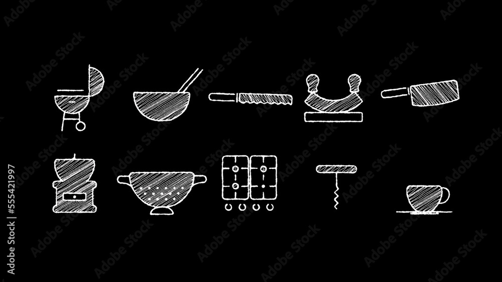 10 Cooking Animated Chalkboard Icons Overlay 2 Stock Template | Adobe Stock