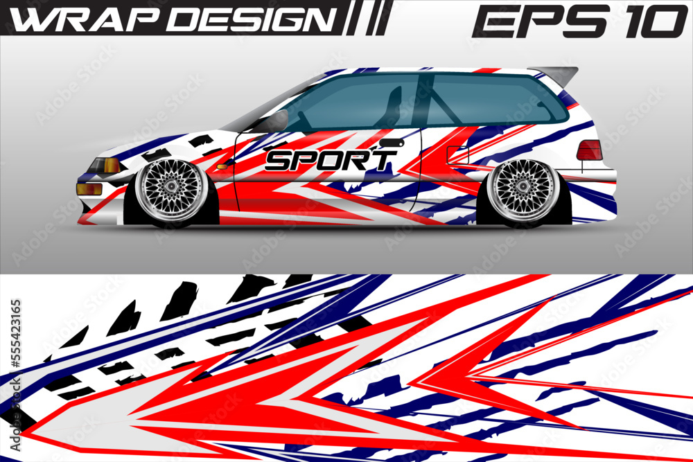 Race car wrapping design vector. Abstract grunge graphic motif racing ...