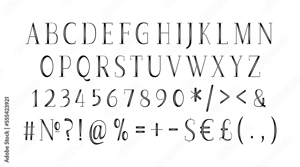 Formal classic decor style alphabet set. Raster decorative typography ...