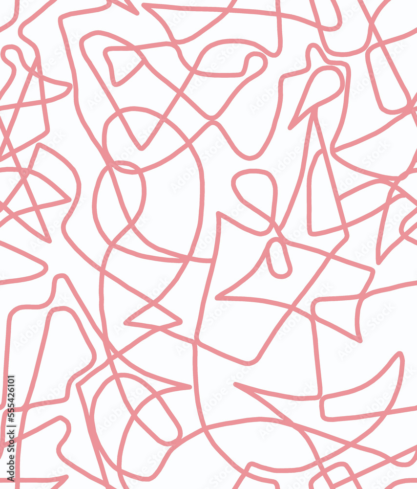 Abstract doodle drawing with red lines on a white background.Seamless ...