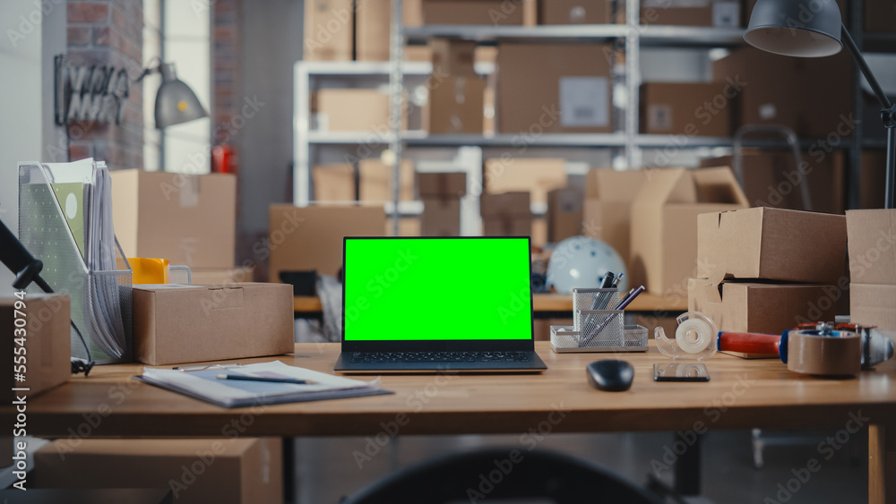 Desktop Computer Monitor Standing on a Table with a Green Screen ...