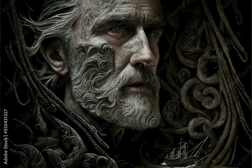 old whaler portrait moby dick era illustration cinematic generative ai ...