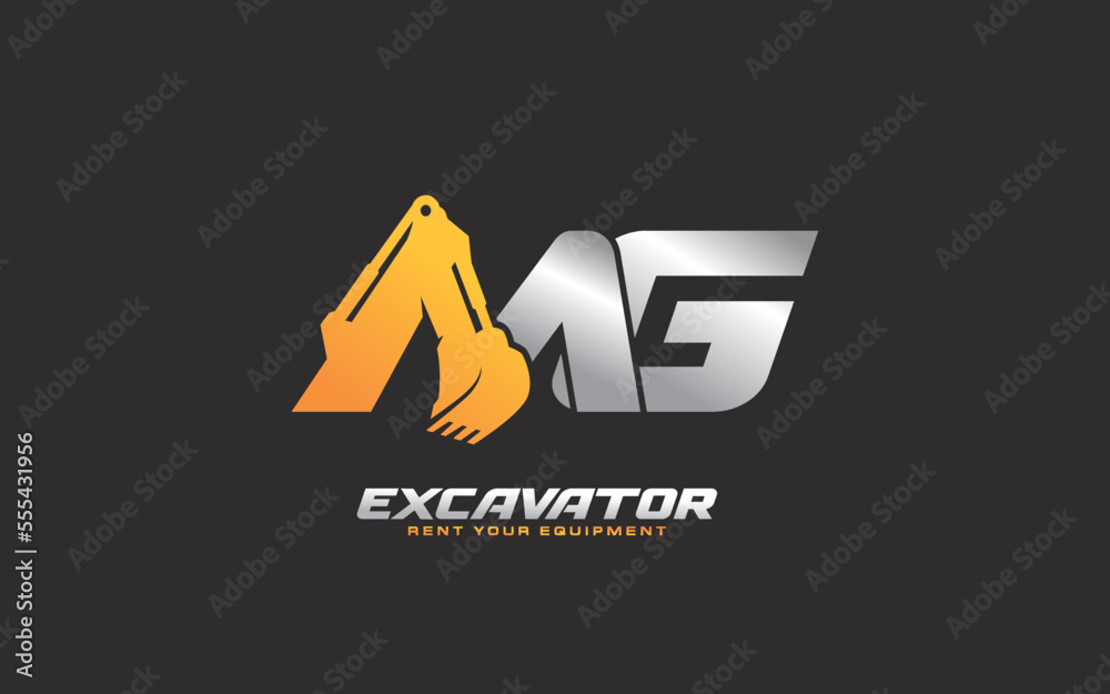 MG logo excavator for construction company. Heavy equipment template ...