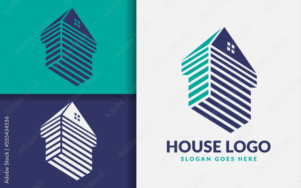 3d Minimalist House Logo Design with Lines Stripe Combination Style ...