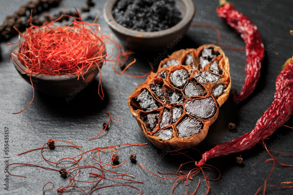 Organic Fermented Black Garlic with Himalayan black rock salt and chili ...