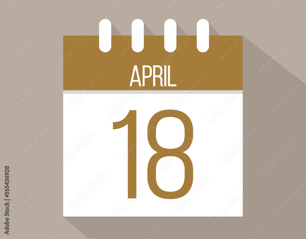 18 April calendar page. Vector icon of calendar page for April days ...