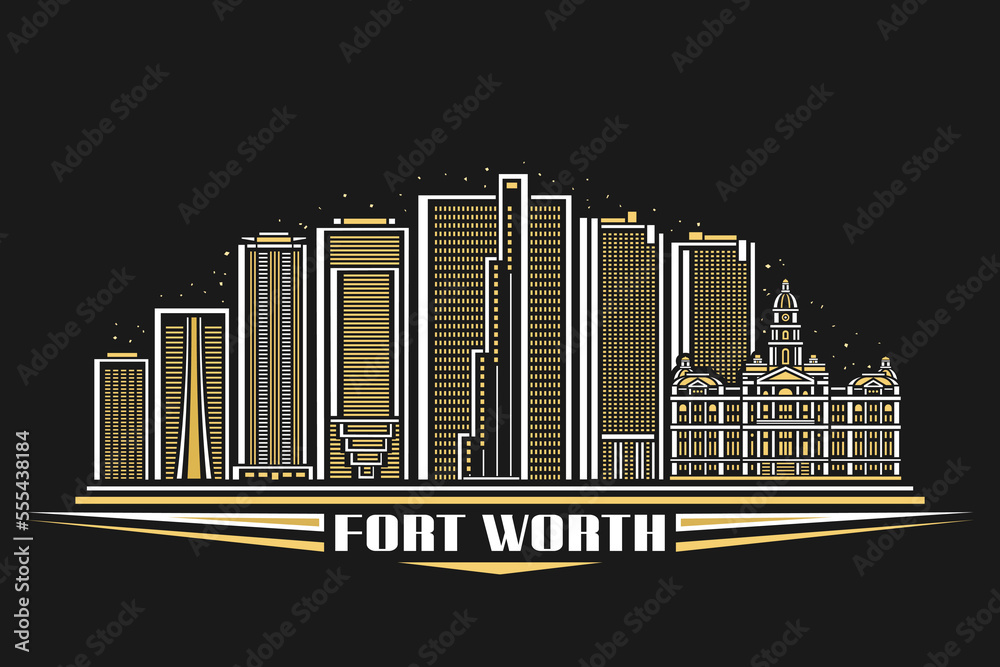 Vector illustration of Fort Worth, dark card with linear design famous ...