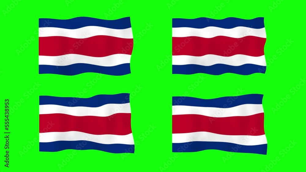 Costa Rica Waving Flag 2D Animation on Green Screen Background. Looping ...