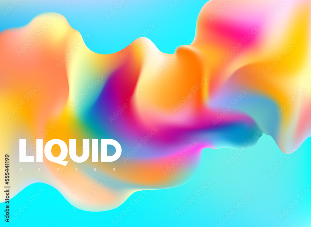 Colorful fluid 3D shapes. Abstract liquid gradient elements on blue ...