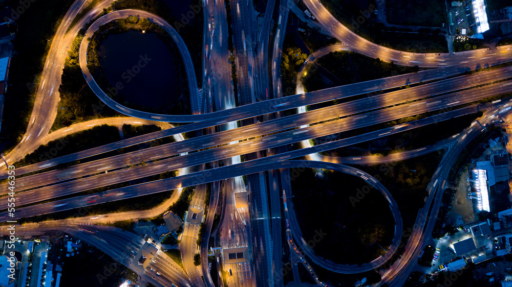 Aerial drone photo of ring road multi level circular junction road ...