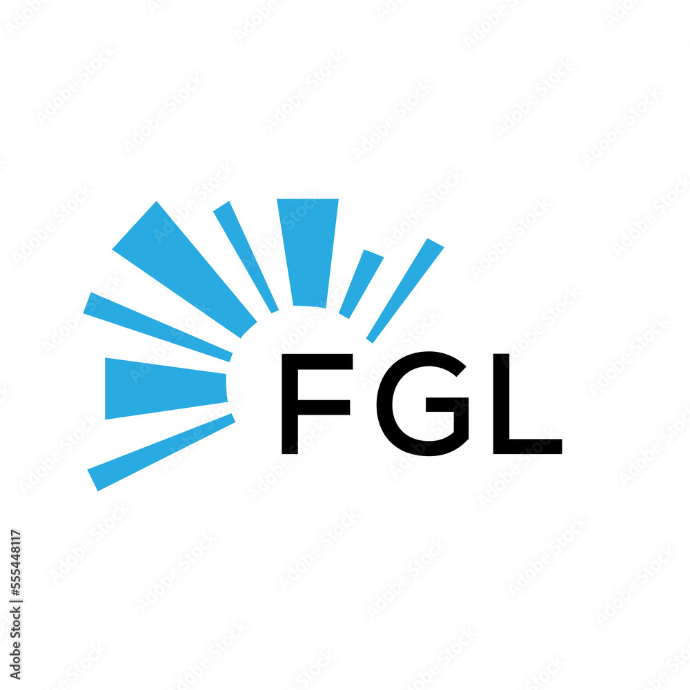 FGL letter logo. FGL blue image on white background and black letter ...