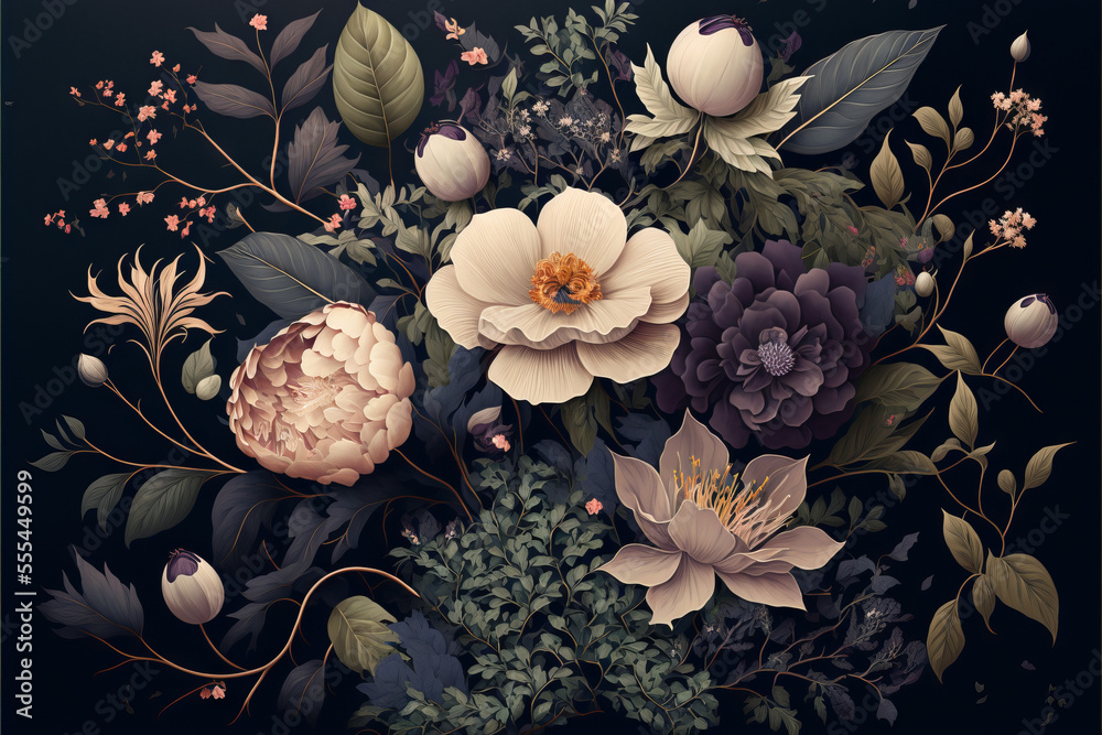 Floral patterns with muted elegant color palettes Generative ai Stock ...